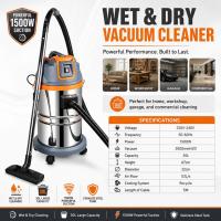 China 30L 1500W Powerful Suction Stainless Steel Tank Cleaner with 2000mmH20 53L/s Air Flow for Home Garage Workshop Cleaning for sale