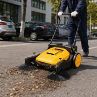 China Industrial Hand Push Floor Sweeper 92cm Cleaning Width 55L Dust Bin 4.5H Battery Life ODM Customizable Warehouse Factory Parking for sale
