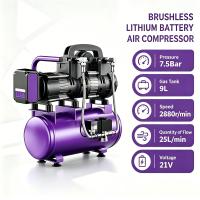 China Air Compressor Pressure Machine Compact 21V Lithium Brushless Portable 25L/min 7.5Bar 9L Tank for sale