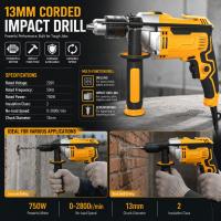 China 13mm Corded Hammer Impact Drill 750W Variable Speed Electric Drill with Auxiliary Handle for Construction DIY for sale