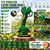 China Electric Tree Pruner 21V Professional Brushless Motor Cordless Bypass Pruning Shears Secateurs Max 60mm Plastic Anti-Slip Grip for sale