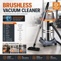 China Brushless 50L 220-240V 5M Vacuum Cleaner 1500W Powerful Suction 53L/s Air Flow Stainless Steel Tank Home Garage Workshop for sale