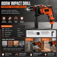 China 800W Heavy Duty Impact Hammer Drill Variable Speed 13mm Electric Corded Drill for Concrete Brick Wood Metal for sale