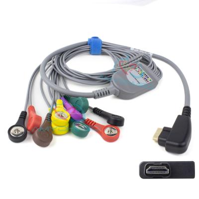 China 10 Leads ECG Holter Cable Snap Clip Type ICE AHA Standard 0.8m for Recorder Monitor for sale