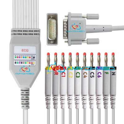 China HP PH Compatible 10 Lead ECG Patient Cable DB15 Pin Banana 4.0 2.4m TPU Gray for sale