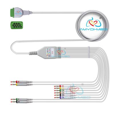 China Rectangle 11P 10 Lead Banana ECG Cable Compatible GE Marquette 2.4m TPU for sale