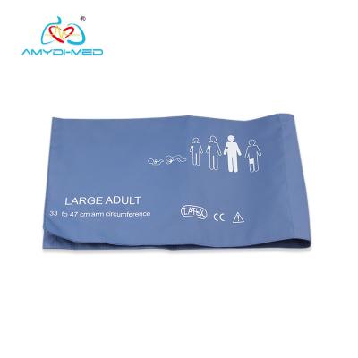 China FDA Standard Reusable NIBP Cuff PU Material 33-47cm Large Size Blue for sale