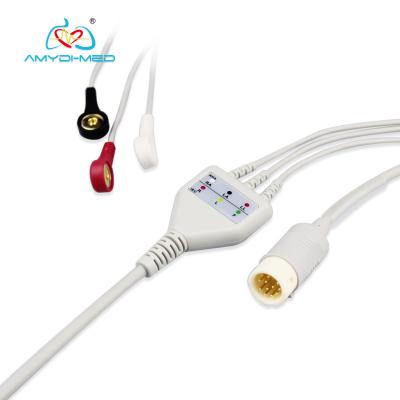 China 12 Pin Snap 3 Lead ECG Cable 2.4M Main 0.9M Leadwire HP Compatible for sale