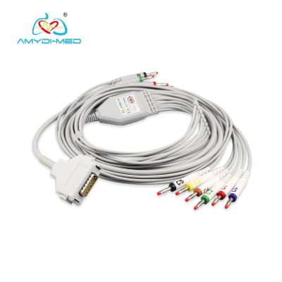 China Fukuda Denshi Durable TPU ECG Cable 2.4m Main 0.9m Leadwire DB15 Pin for sale