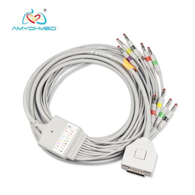 China TPU EKG Cable Rectangle 11 Pin Connector for FUKUDA DENSHI Compatible 2.4M for sale