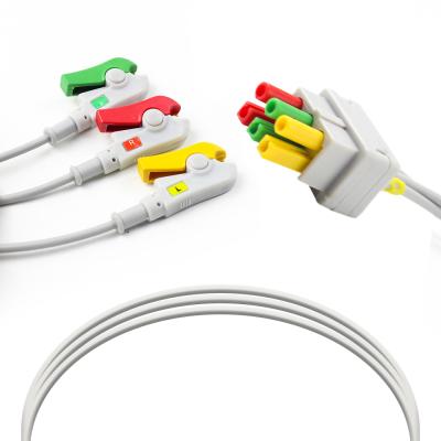 China 0.9m ECG Monitor Cable Compatible DATEX-OHMEDA PRO1000 ASP Yoke 3 Lead Clip for sale