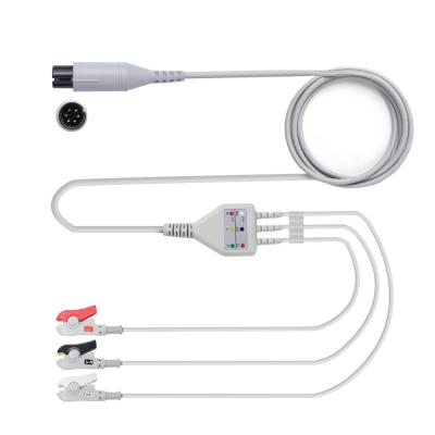 China 3 Lead Clip ECG Cable Leadwires Round 6P Compatible Nihon Konden Mindray 2.4m for sale