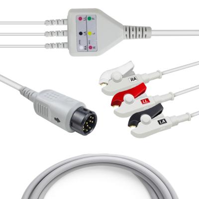 China Dawei Medical Compatible ECG Cable 3 Lead Clip 12 Pins Round TPU 2.4m for sale
