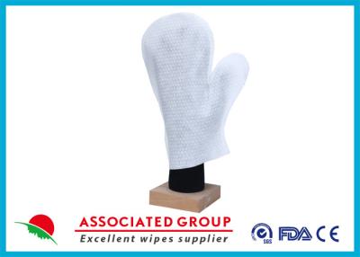 China Thumb Shape Body Wet Wash Glove Big Pearl Dot Spunlace With Yarns Sewing for sale