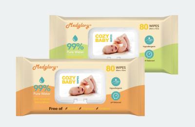 China Hypoallergenic PH Balanced 80 Pieces Cozy Baby Wipes One Stop Service for sale