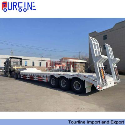 China Strong Loading 60 Ton 3 Axle Lowbed Trailer For Construction Equipment Transportation for sale