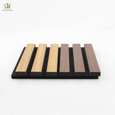 China 1220X2440mm Black MDF+Polyester Fiber Acoustic Slat Wall Panel with Customized Color and 550kg/m3 ~ 880kg/m3 Density for sale