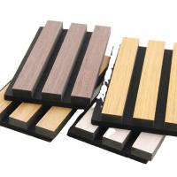 China Eco-Friendly Akupanel Acoustic Slat Wall Panel with 550kg/m3 ~ 880kg/m3 Density and 21mm Thickness for Modern Living Room Soundproofing for sale
