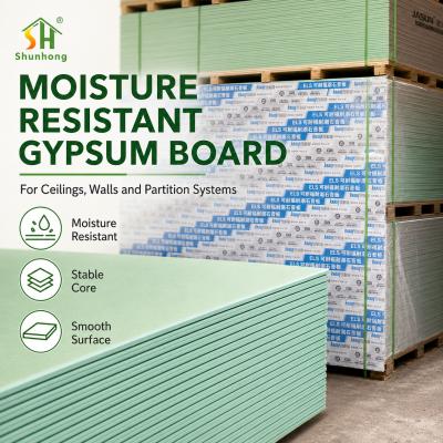 China Moisture Resistant Gypsum Plasterboard Panel for Hotel Bathrooms Washroom Partitions and Commercial Interior Wall Systems for sale