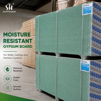 China Moisture Resistant Paper Faced Gypsum Board for Hotel Washrooms Kitchens Partitions and Humid Interior Walls for sale