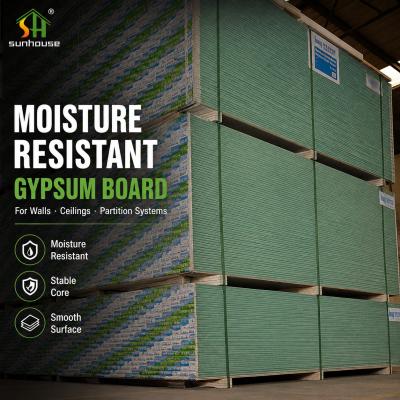 China Water Resistant Plasterboard Gypsum Wall Panel Low Water Uptake Board for Washrooms Kitchens Ceilings and Interior Partitions for sale