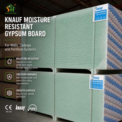 China Moisture Resistant Gypsum Plasterboard Green Board Drywall Panel for Bathroom Kitchen Walls Ceilings and Humid Interiors for sale
