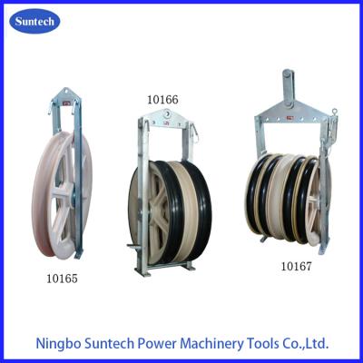 China 1040mm MC Nylon Wheels Conductor Stringing Pulley Block With Galvanized Steel Frame for sale