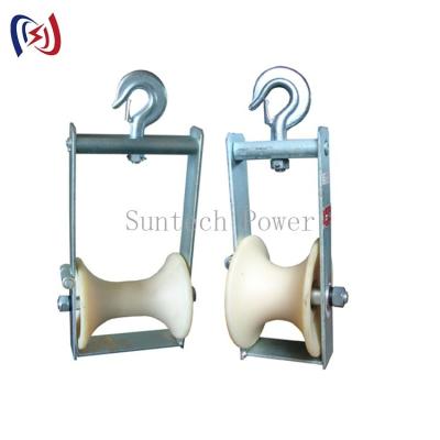 China 5kn Light Nylon Aerial Cable Stringing Block Roller With Hook for sale