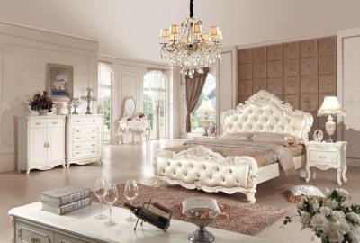 China Guangzhou french white leather queen size bed loft bed 6028 for sale
