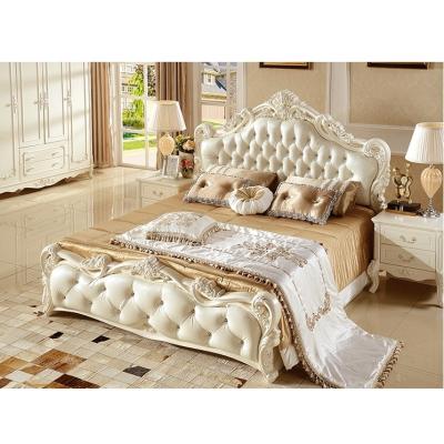 China Bedroom Furniture Antique French Style King Size White Leather Wooden Bed for sale