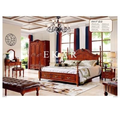 China Classic brown wooden King size bedroom furniture bed for sale