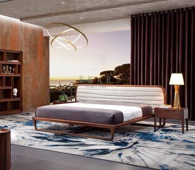 China Designer Furniture Modern Leather Oak Wood Bed for sale