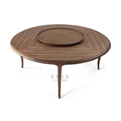 China Italian Designer Luxury Walnut Solid Wooden Round Rotating Center Dining Table for sale
