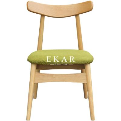 China Modern Nordic Designs Furniture No Arm Oak Wooden With Seating Cushion Fabric Dining Chair for sale