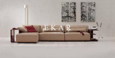 China European Modern Style World Class Living Room Furniture Off-white and Brown Fabric and Leather Sectional Sofa Sets for sale