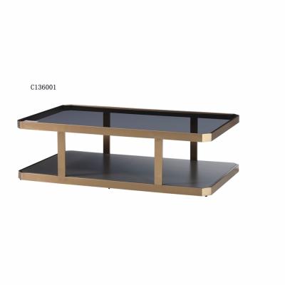 China Stainless Steel Metal Leg Living Room Black Tempered Glass Coffee Table  ZZ-ZC136001 for sale