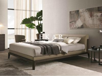 China New Model Genuine Leather Simple Design Wooden Bed ZZ-BD011 for sale
