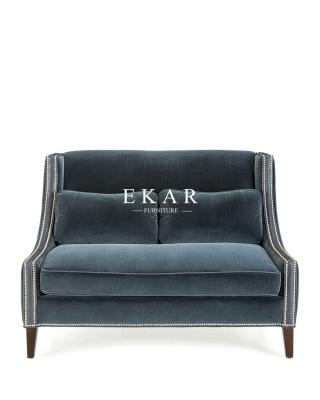 China Blue Velvet Loveseat Couch Living Room Sofa for sale