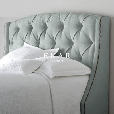 China Headboard Upholstered Fabric King Wooden Bed for sale