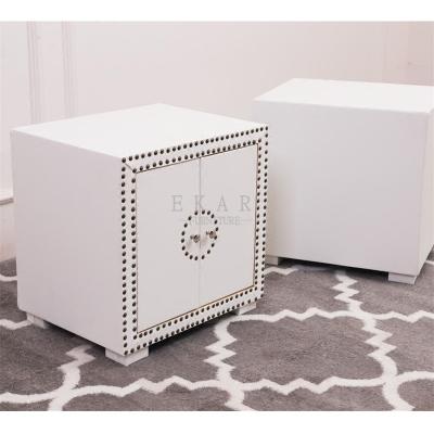 China Bedroom Furniture Cabinet White Leather Bedside Table for sale