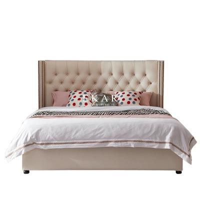 China Bed Designer Furniture Simple White Wood King Size Tufted Headboard Bed for sale