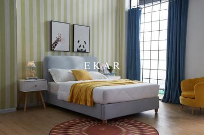China Single Modern Design Wooden Legs Fabric Upholstered Bed for sale