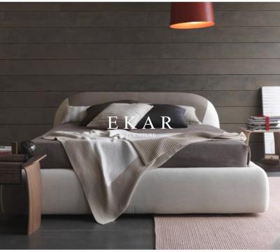 China Simple Designs Natural Linen Beige Soft Double Bed for Home for sale