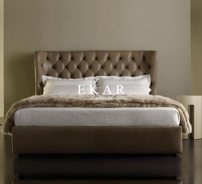 China Contemporary Brown Leather Chesterfield Headboard Double King Bed for Sale for sale