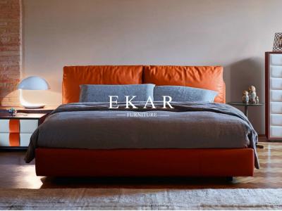 China Italian Designer Soft Bed Storage Wooden Grey Leather Double Bed for sale