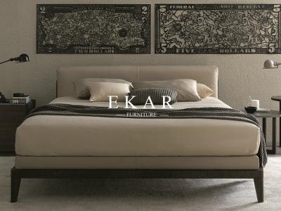 China Simple Design Fabric Headboard Wooden King Size Bed Frame for sale