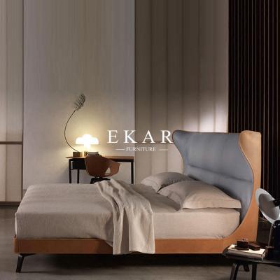 China Modern Home Furniture Leather Upholstery Headboard Wing Back King Size Frame Bed for sale