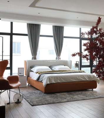 China European Solid Wood Linen Fabric Soft King Size Bed Designs for sale