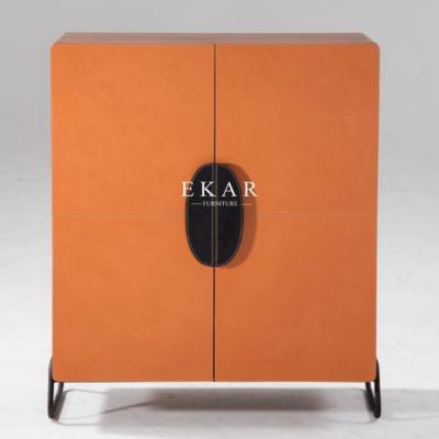 China Metal Legs Wooden Dining Room Furniture Modern Sideboard With 2 leather Door for sale