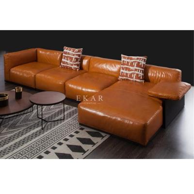 China Living Room Italian Genuine Leather Modern Corner Sofa Set for sale